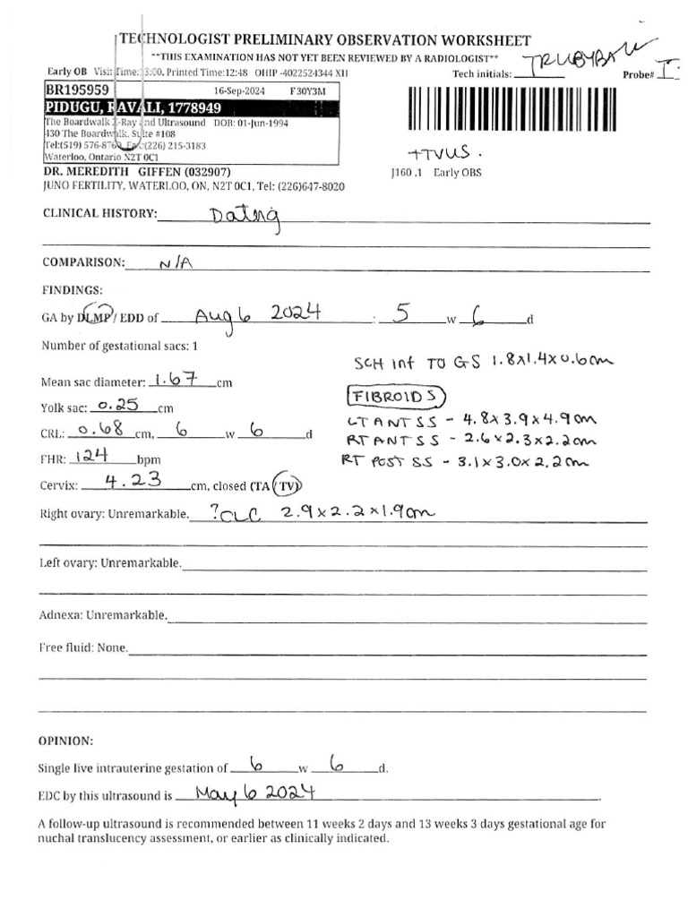 16-Sep-2024 Technologist Preliminary Observation Worksheet Pidugu R ...