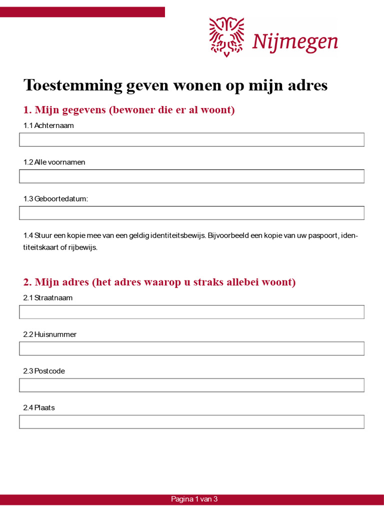 Formulier Toestemming Geven Bij Iemand Inwonen of Samenwonen | PDF