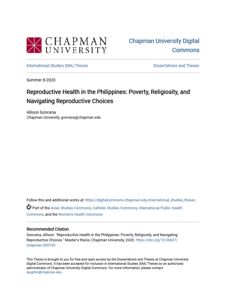 Reproductive Health in The Philippines - Poverty Religiosity and | PDF ...