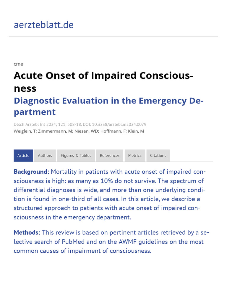 Acute Onset of Impaired Consciousness | PDF | Meningitis | Physical ...