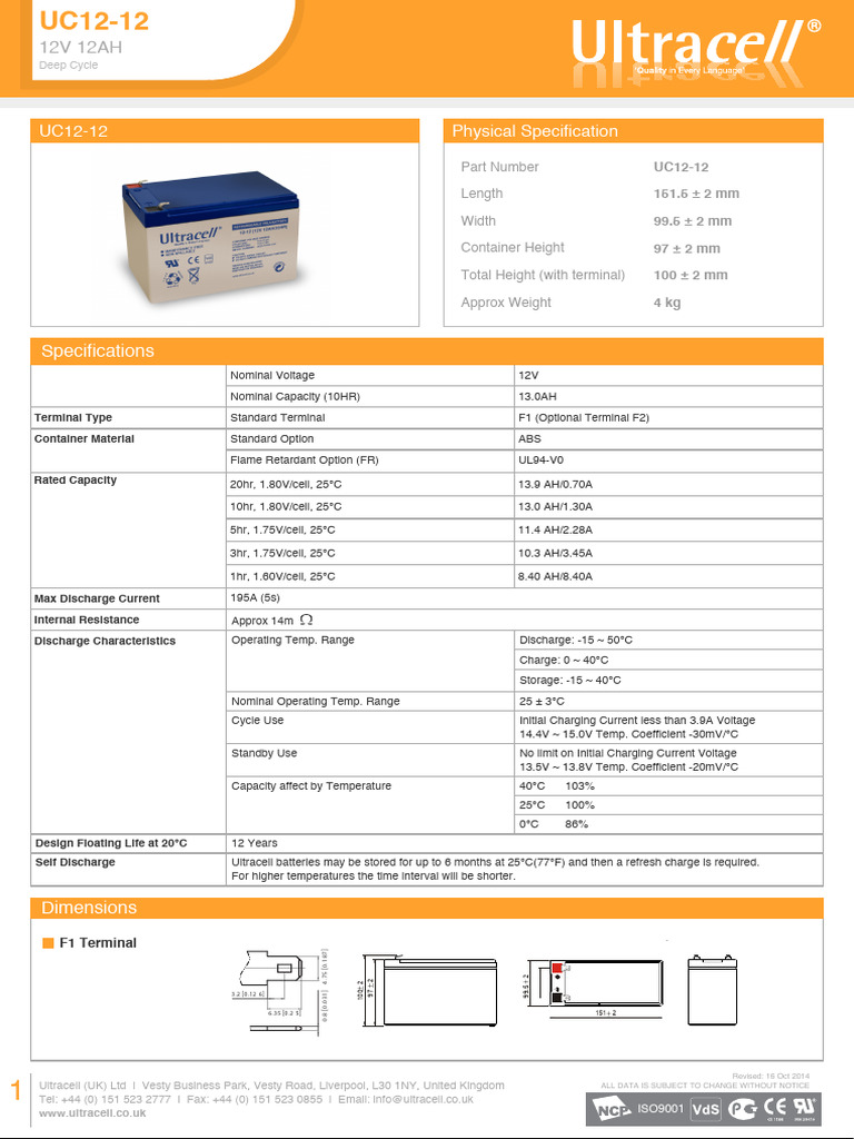 baterias Ultracell AGM-UC12-12 | PDF | Rechargeable Battery ...