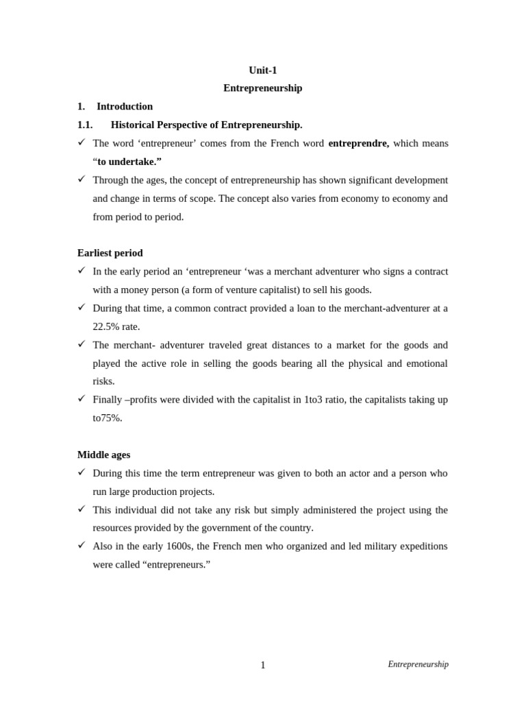 Unit 1 Entrepreneurship | PDF | Entrepreneurship | Business