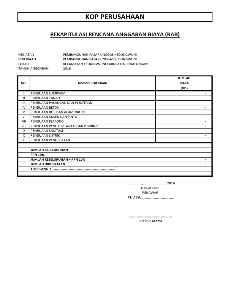 RAB BOQ Pasar Unggas Fix | PDF