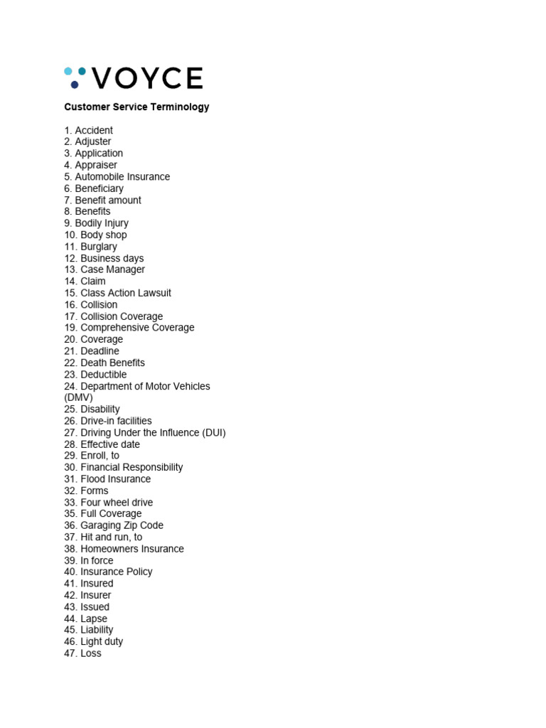 Customer Service Terminology | PDF | Credit Card | Insurance