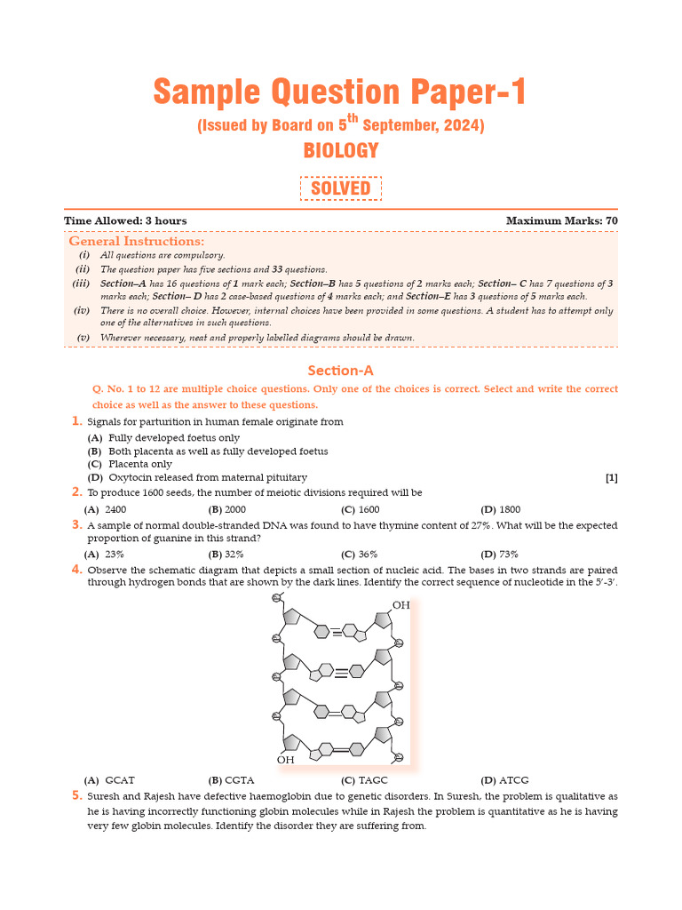 CBSE-12 SQP-1 Biology | PDF | Polymerase Chain Reaction | Operon