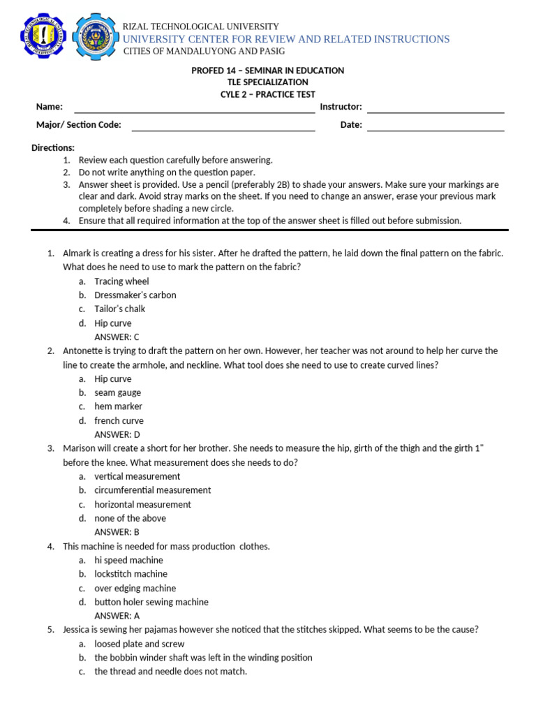 Practice Test Tle With Answer Key | PDF | Plumbing | Technical Drawing