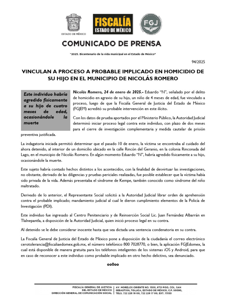 Comunicado 94 2025 | PDF | Prisión | Crímenes