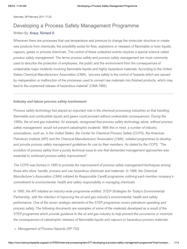 Developing a Process Safety Management Programme | PDF | Hazards | Audit