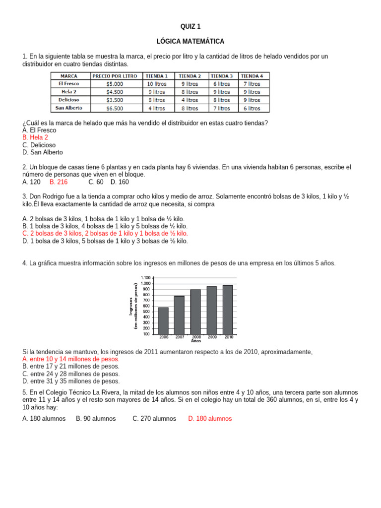 Quiz de Lógica Matemática: Preguntas y Respuestas | PDF