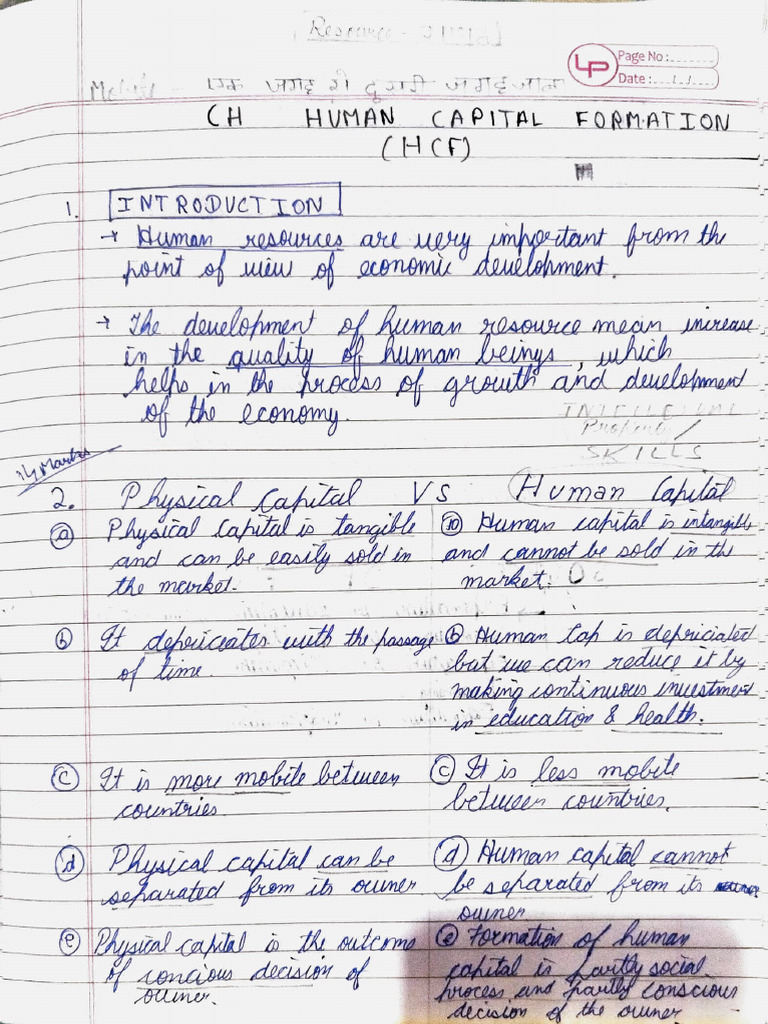 Classe12 Indian Eco Chapter - Human Capital Formation | PDF