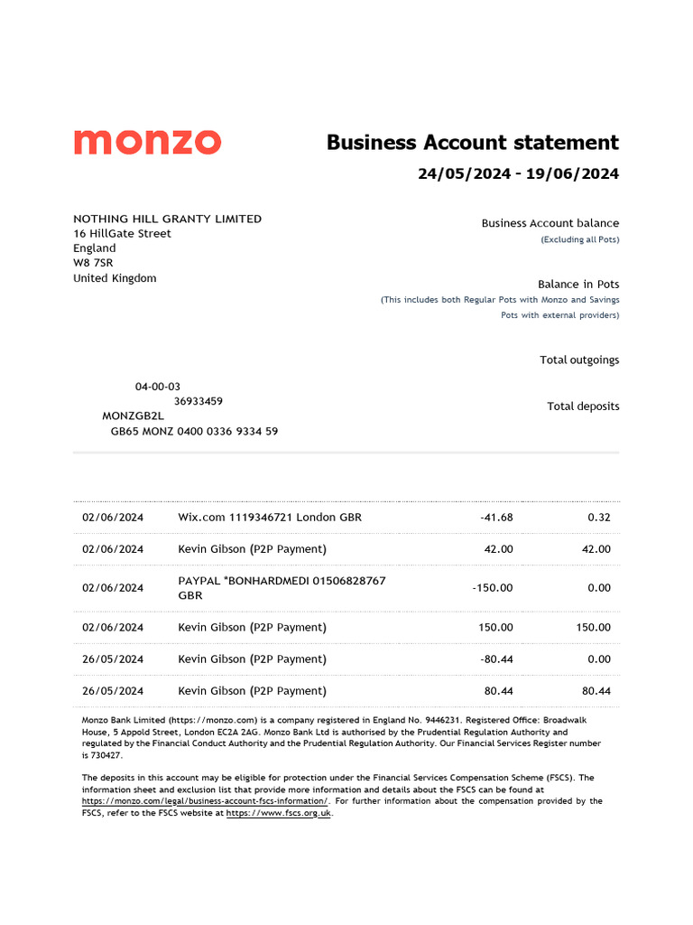 Monzo Bank Statement 2024 05 24 2024 06 19 2218 | PDF | Money ...