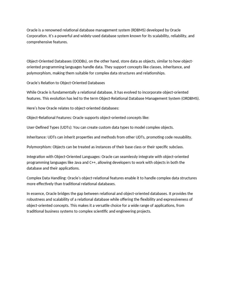 Oracle's Object-Relational Database Features | PDF