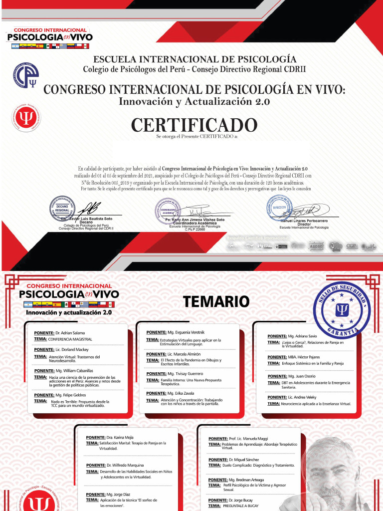Certificado - Congreso Internacional de Psicologa en Vivo Innovacin y ...