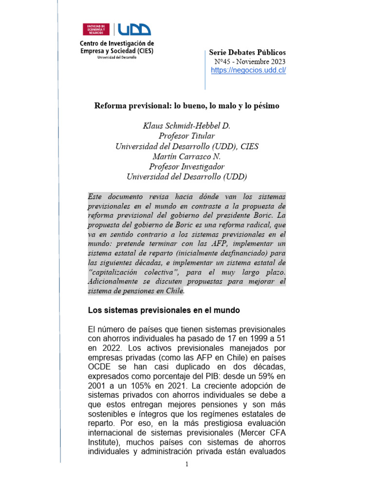 Reforma Previsional en Chile: Análisis Crítico | PDF | Pensión | Jubilación