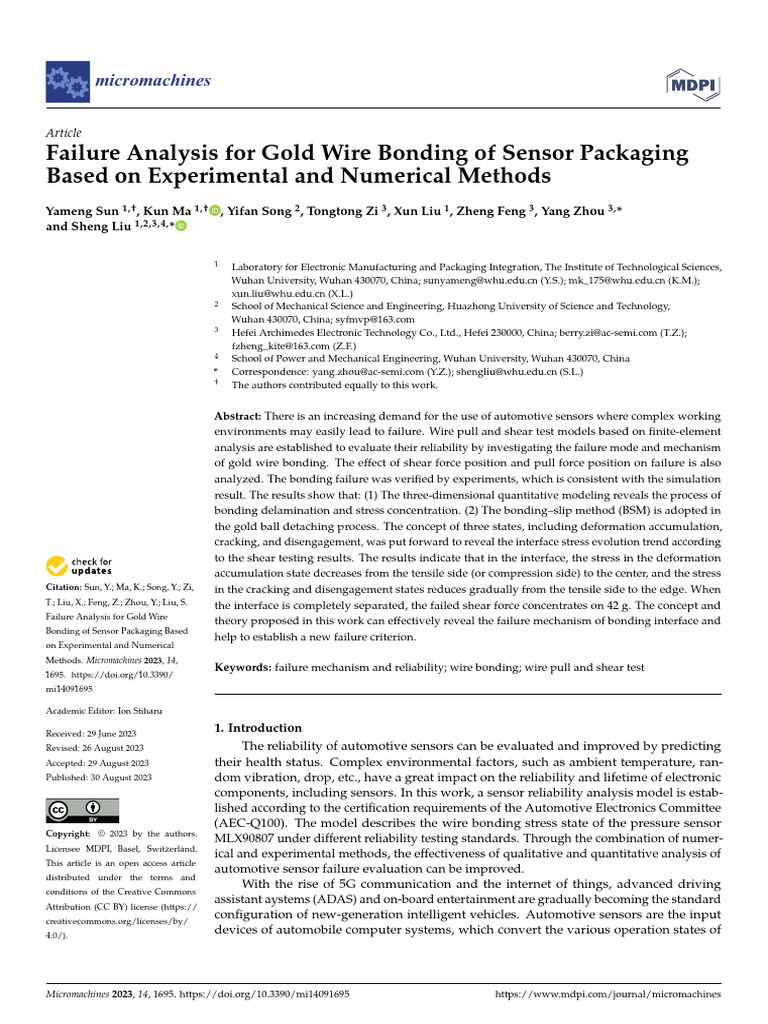 Failure Analysis For Gold Wire Bonding of Sensor Packaging Based On ...