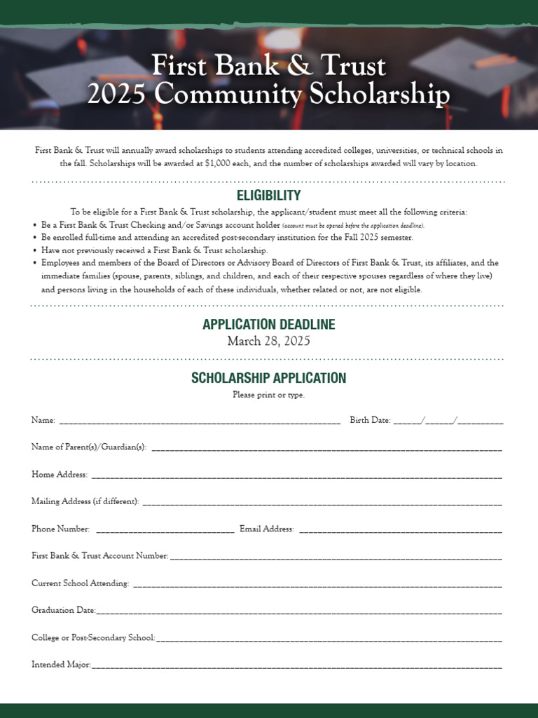 First Bank & Trust 2025 Scholarship Guide | PDF