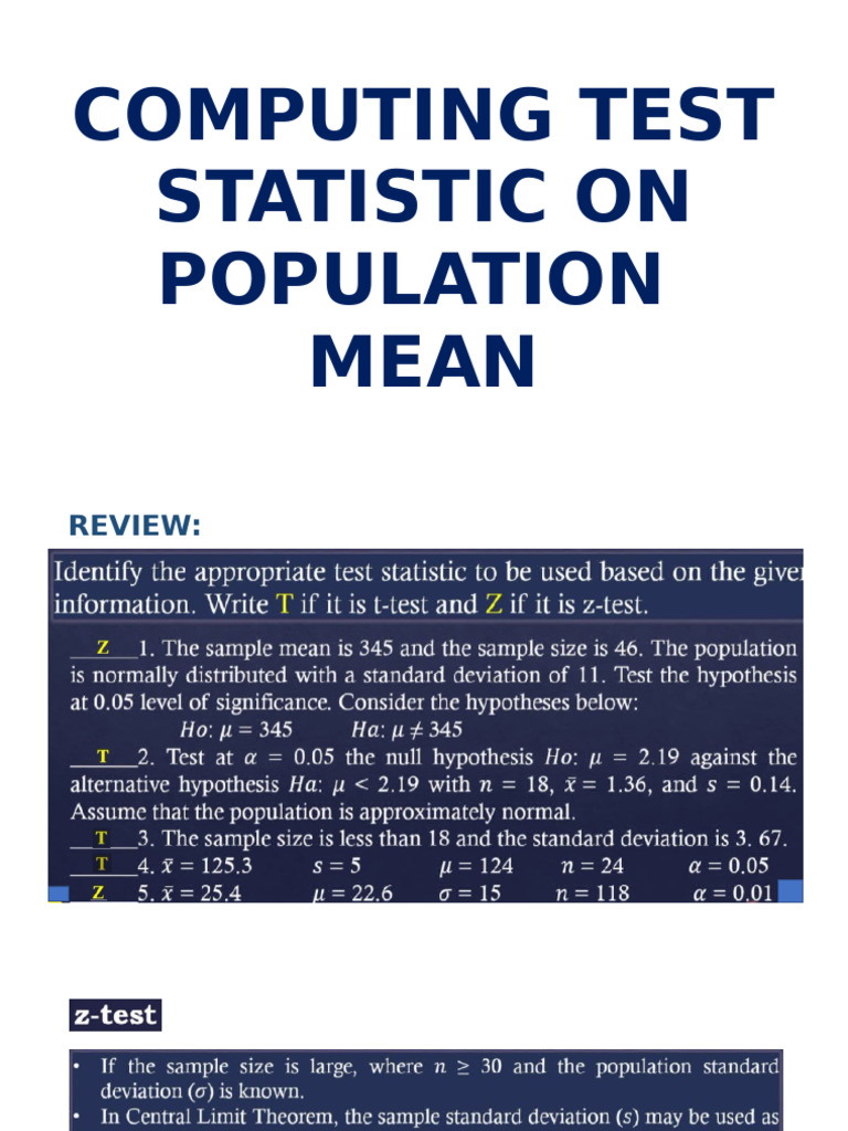 Population Mean Testing Guide | PDF
