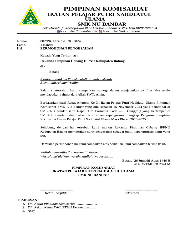 Format Pengajuan SP PK IPPNU | PDF