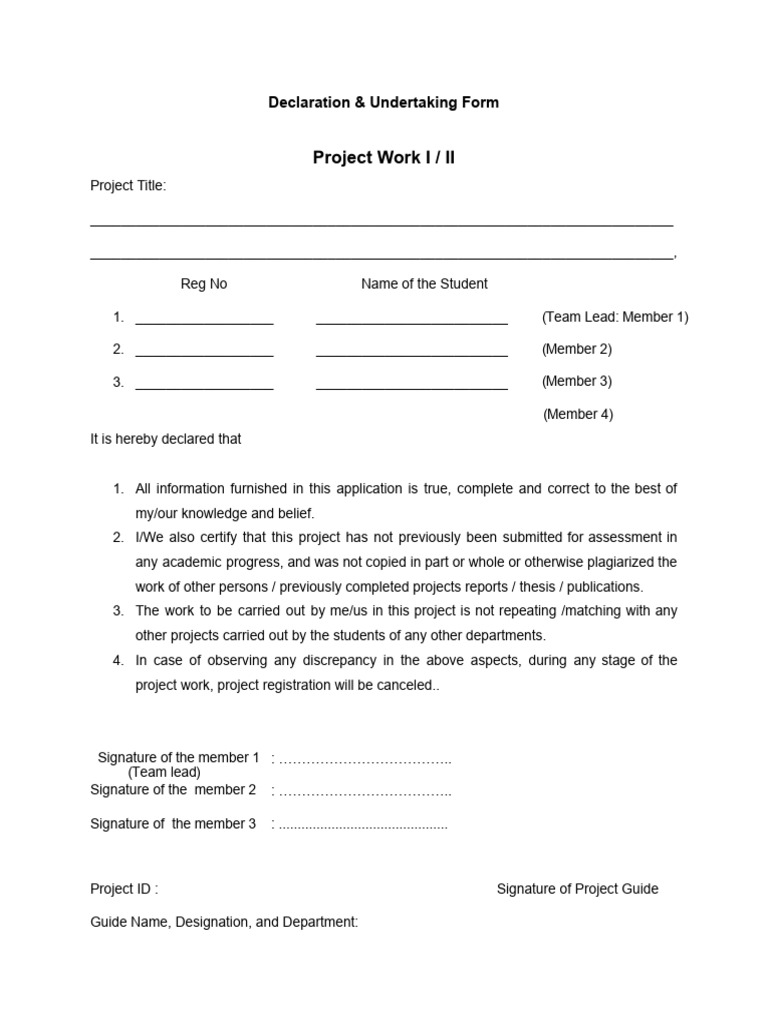 Declaration & Undertaking Form - S8 | PDF