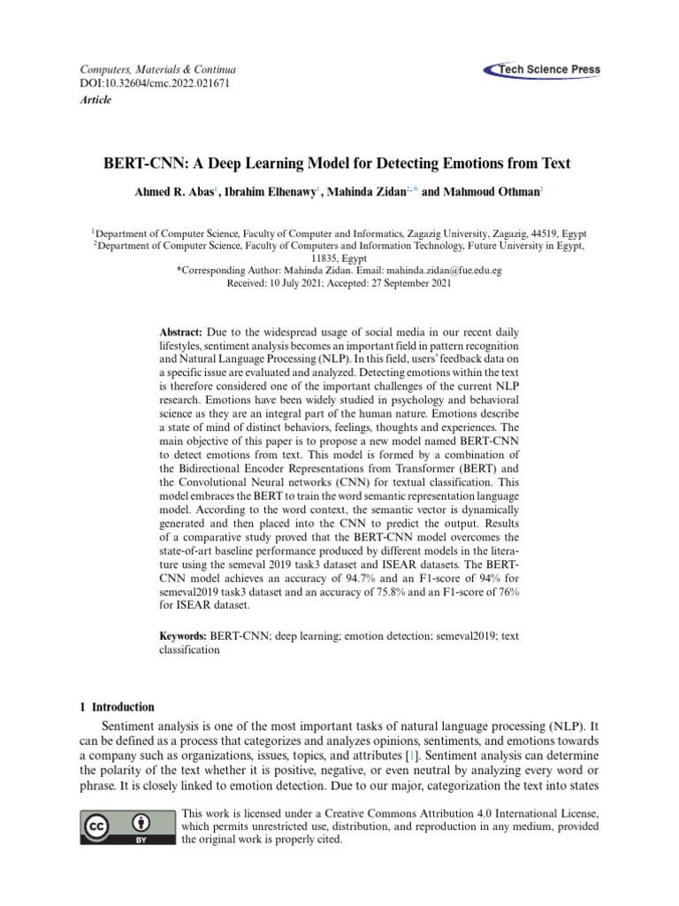 BERT CNN A Deep Learning Model For Detec Paper 2 | PDF | Deep Learning | Artificial Neural Network