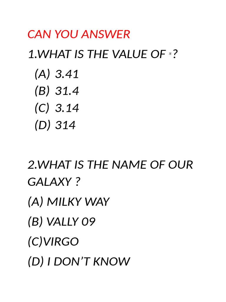 Quiz on Math and Science Facts | PDF