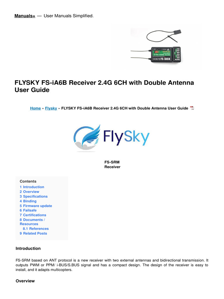 Fs Ia6b Receiver 2 4g 6ch With Double Antenna Manual | PDF ...