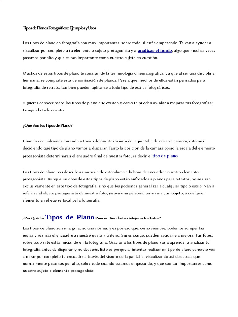 Tipos de Planos Fotográficos Esenciales | PDF | Cámara