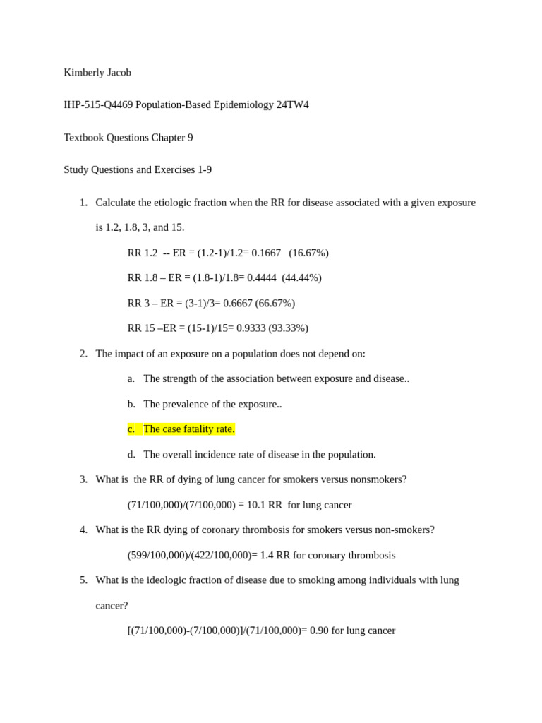 Epidemiology Study Questions and Answers | PDF