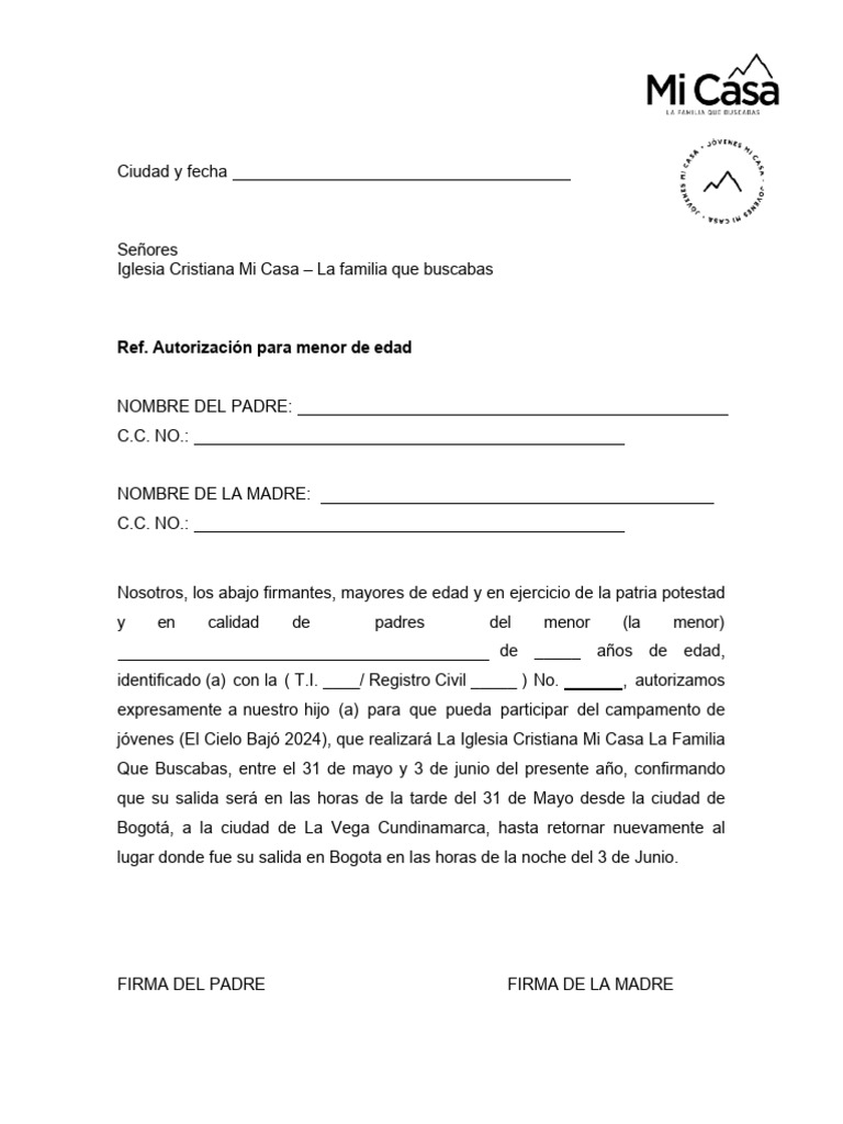 Autorizacion para Menor de Edad | PDF