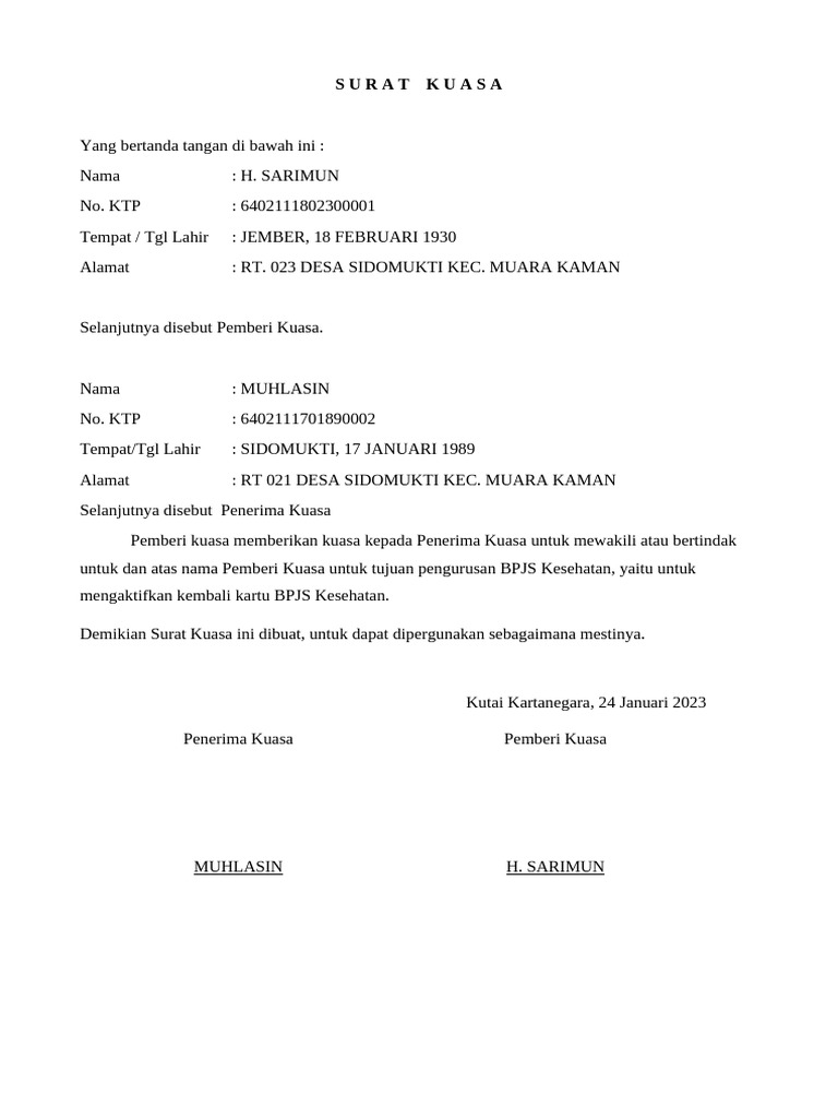 Surat Kuasa BPJS Kes | PDF