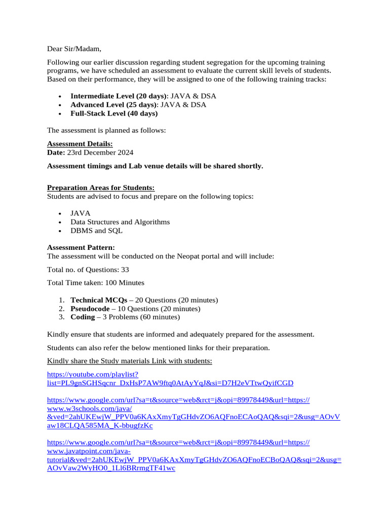 Assessment Test Details Pdf