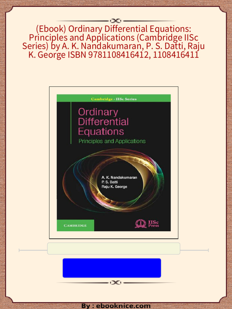 (Ebook) Ordinary Differential Equations: Principles and Applications ... (Ebook) Ordinary Differential Equations: Principles and Applications ...