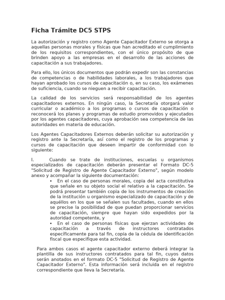 Ficha Trámite DC5 STPS | PDF