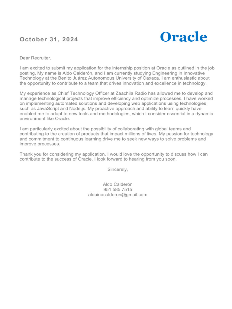 Cover Letter Oracle | PDF