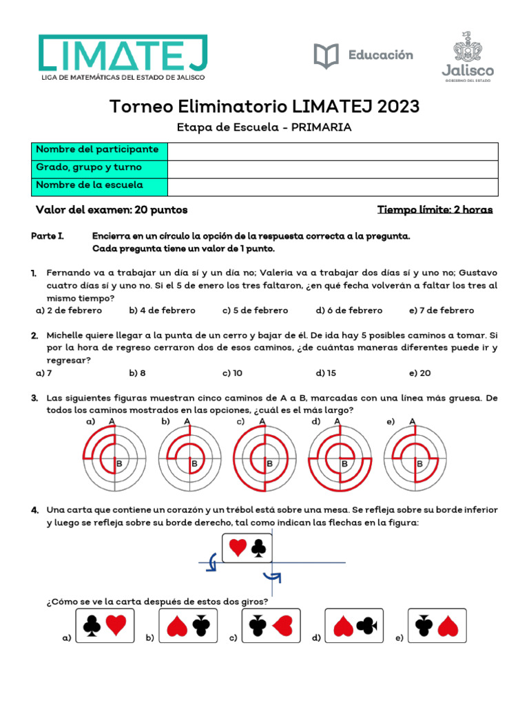 Torneo LIMATEJ 2023: Examen Primaria | PDF