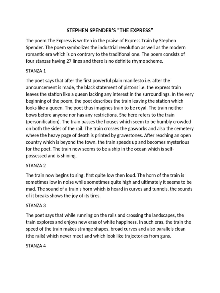 Stephen Spender's "The Express" Analysis | PDF