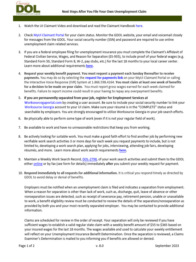 Georgia Unemployment Claim Guide | PDF | Employment | Unemployment Benefits