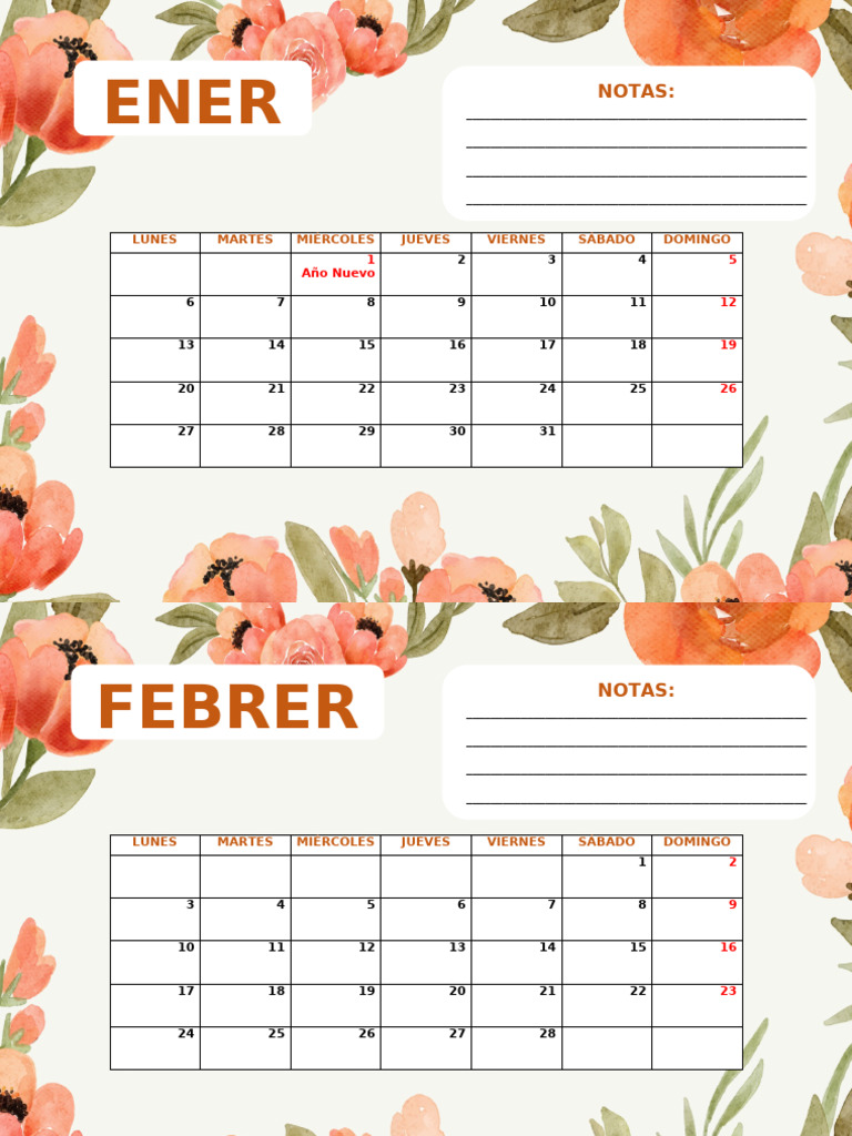 Calendario Flores 1 | PDF