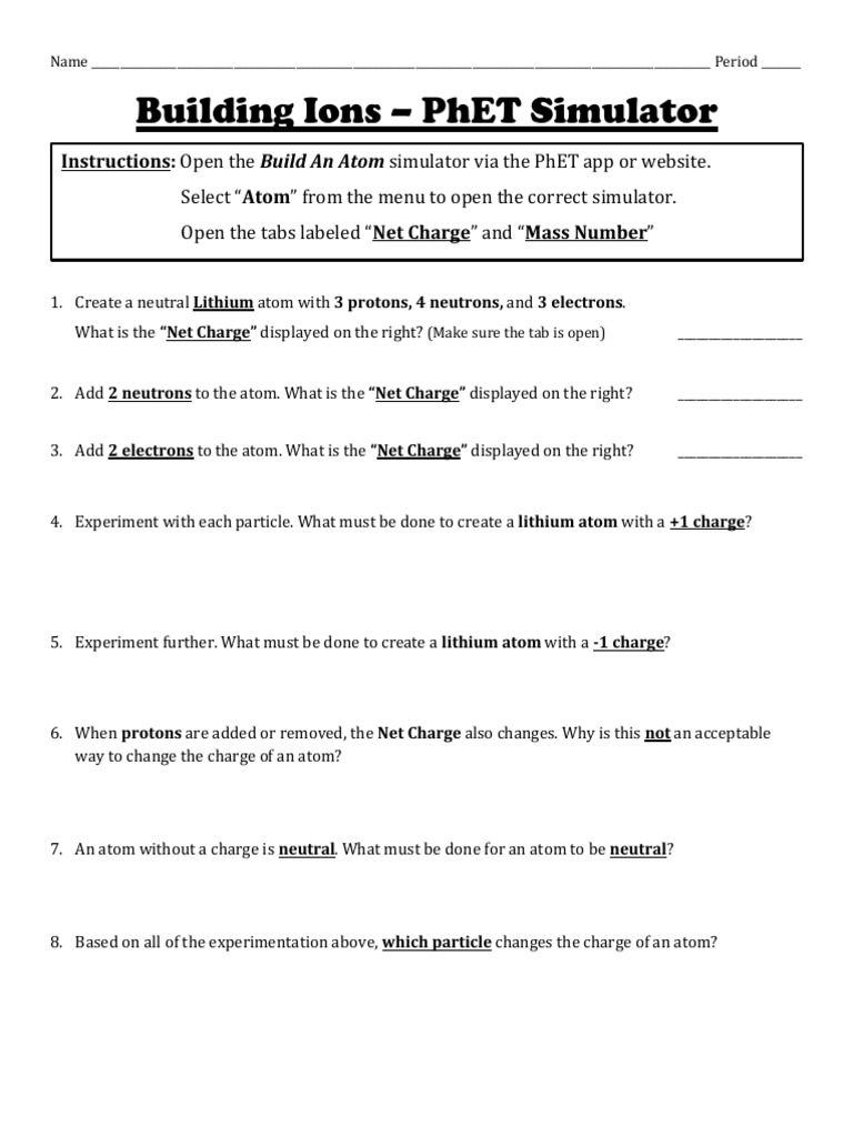 Building Atoms Ionsand Isotopes Digital Lab PH ETSimulator Worksheet ...