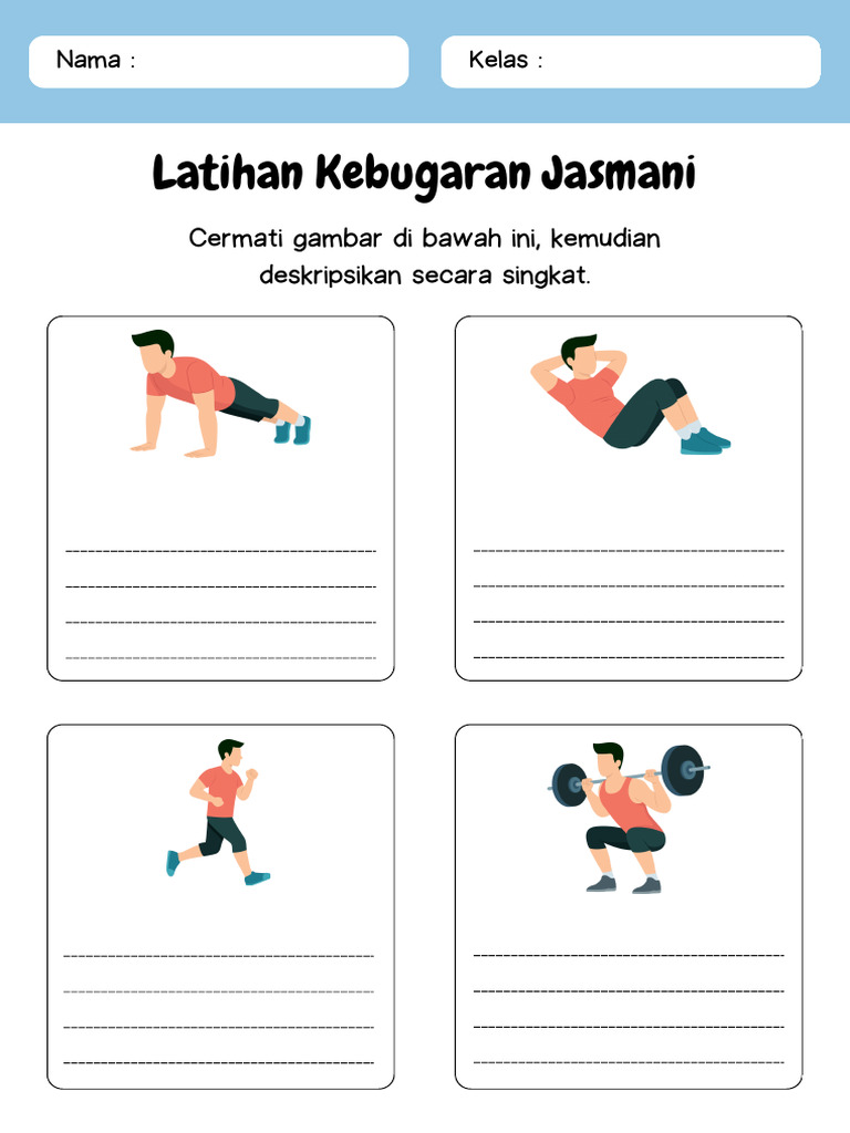 Latihan Kebugaran Jasmani Lembar Kerja PJOK Biru Sederhana Ilustratif | PDF