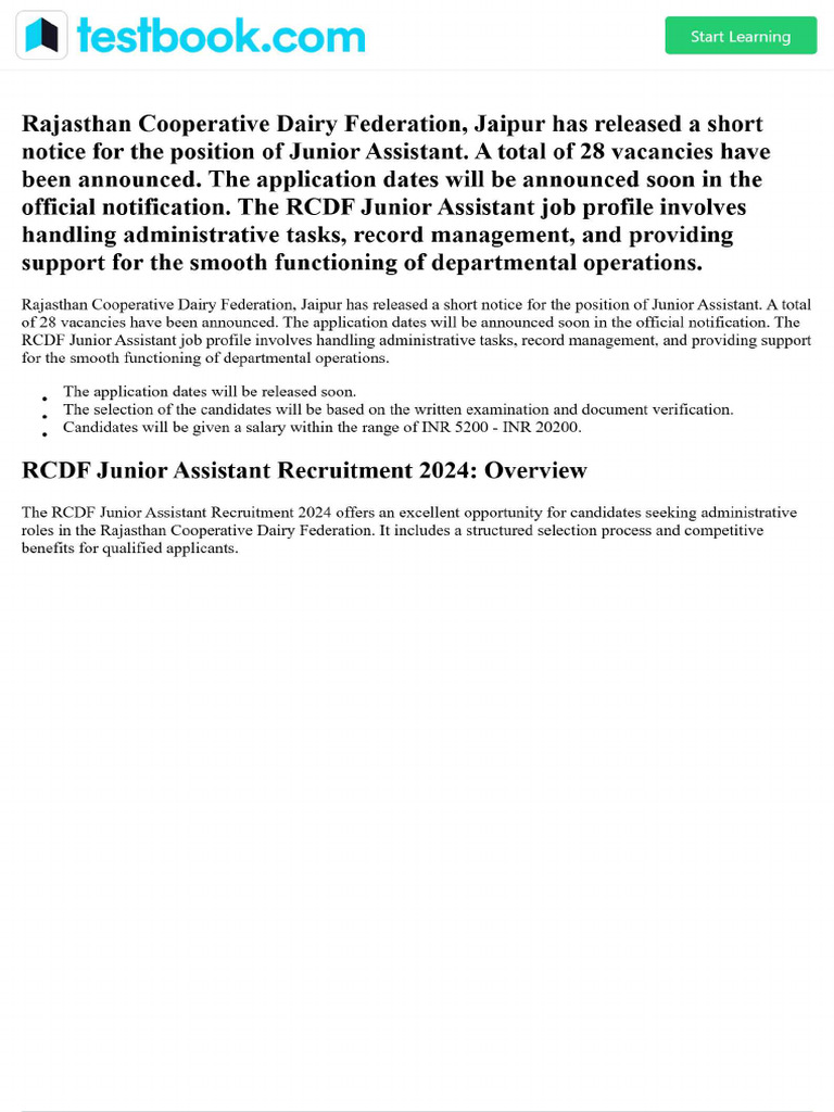 RCDF Junior Assistant 2024exam Info | PDF
