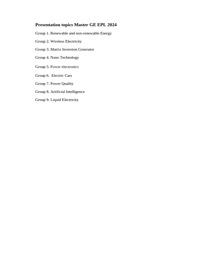 Presentation Topics Master GE EPL 2024 | PDF