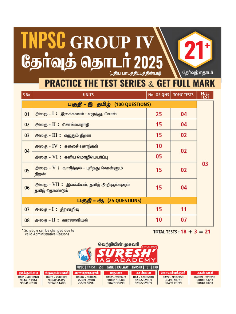 TNPSC Group IV Test Schedule 2025 | PDF