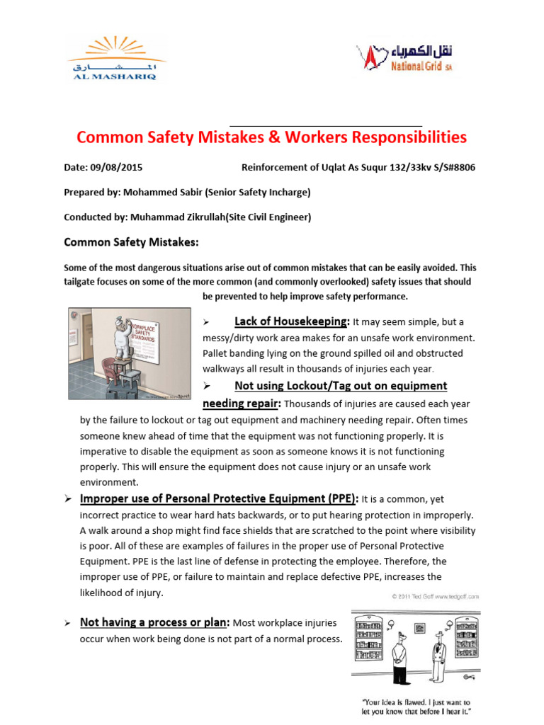 Common Safety Mistakes & Responsibilities | PDF | Occupational Safety ...