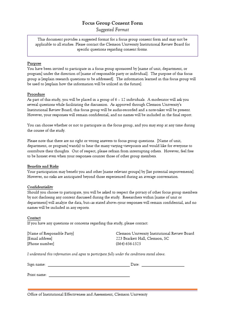 Focus Group Consent Form Template | PDF | Focus Group | Consent