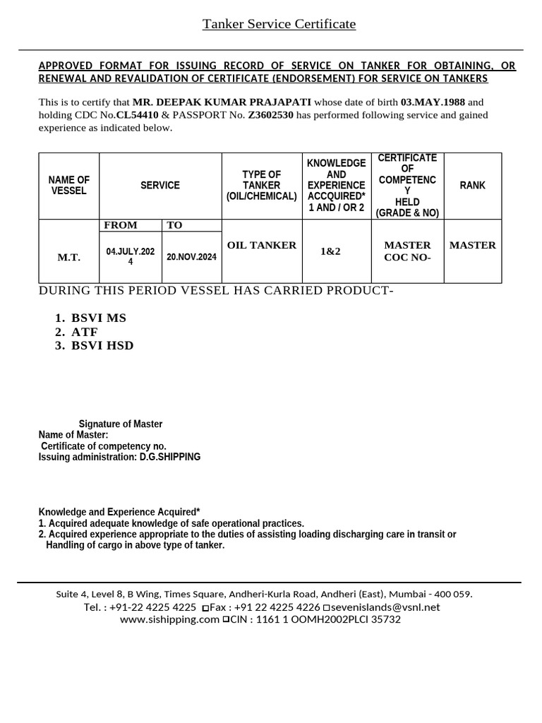 Master Sea Service For Cargo | PDF