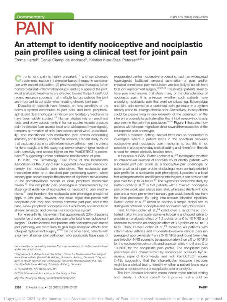 An Attempt To Identify Nociceptive and Nociplastic.3 | PDF | Pain ...