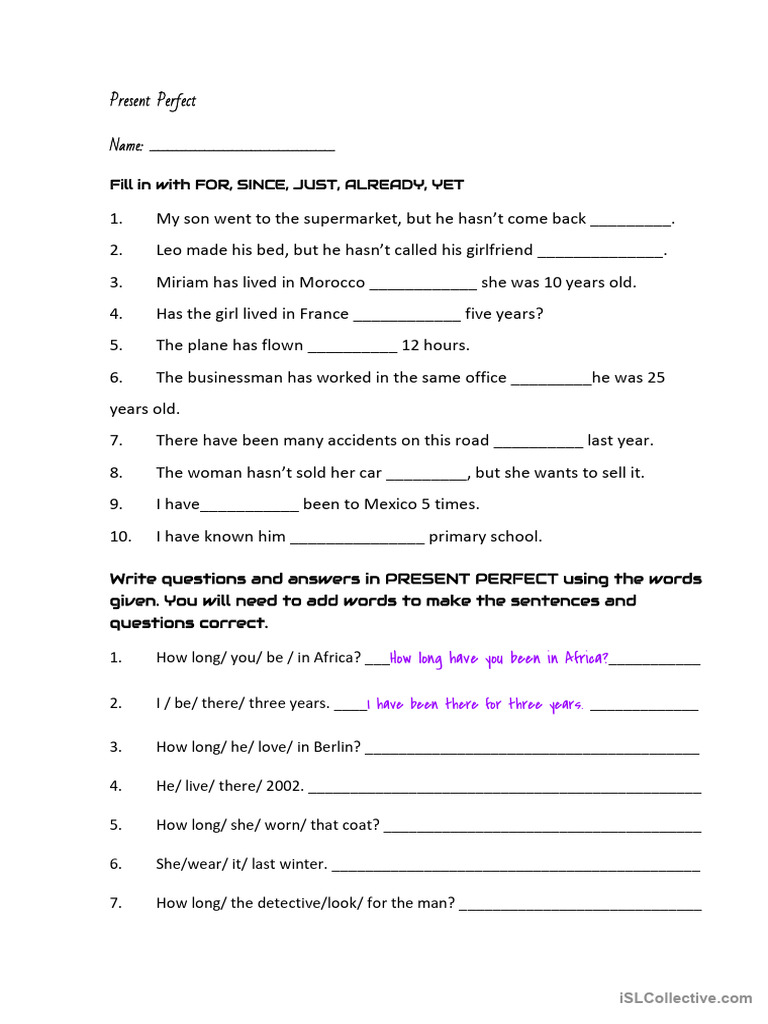 Present Perfect Adverb Exercises | PDF