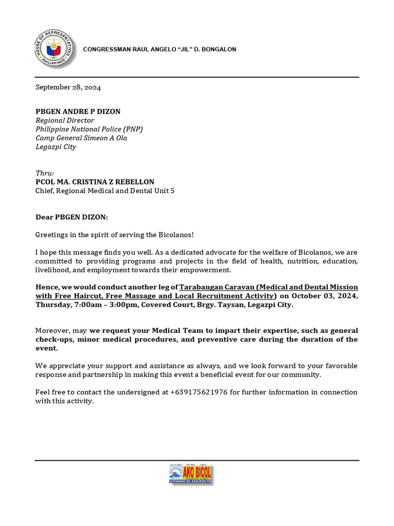 Letter For Philippine National Police October 3 | PDF | Government ...