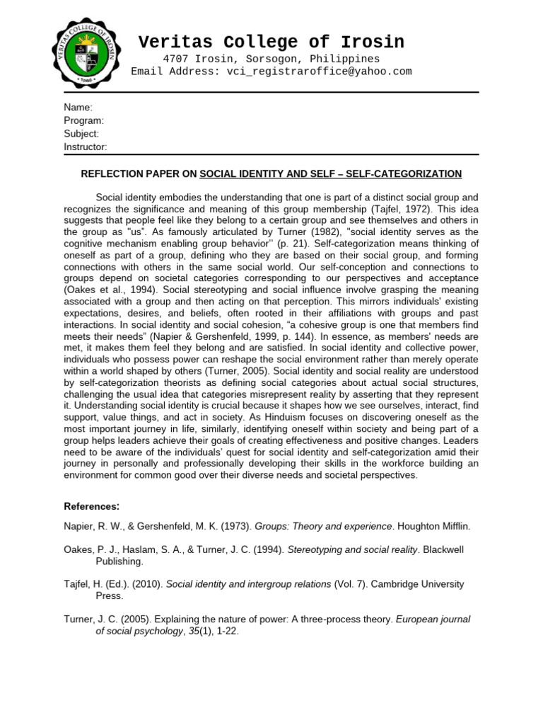 Reflection Paper Template | PDF | Identity (Social Science) | Social Group